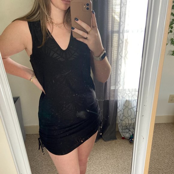 Dotti | Swim | 35 Black Sheer Bathing Suit Coverup With Side Ruching ...